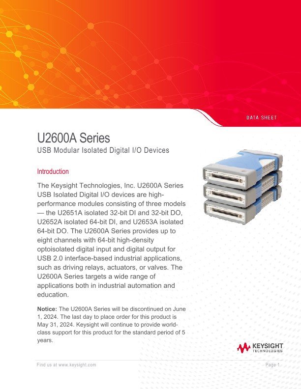 U2600A Series USB Modular Isolated Digital I/O Devices PDF Asset Page | Keysight